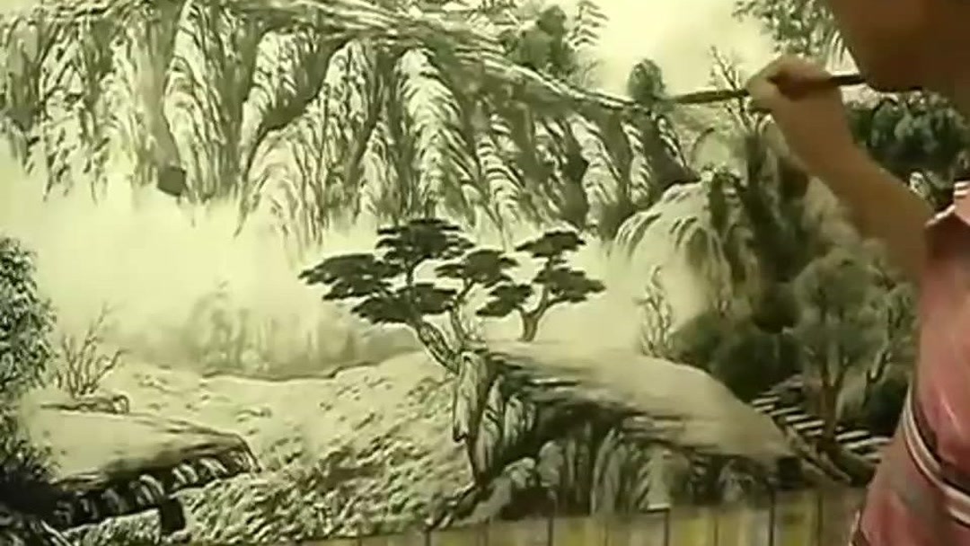 中国画山水的画法技法教学视频 染色(国画教程)～。