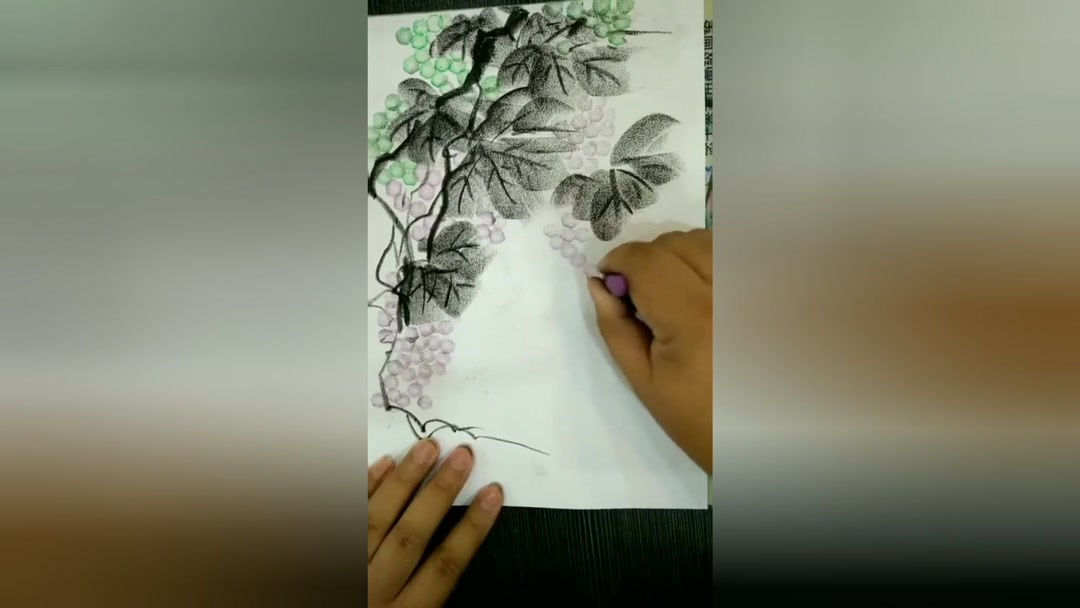 #画画 #教程 #创意儿童画 教你12秒画葡萄,油画棒跟节奏扭起来