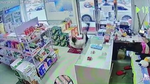 女子只顾扭头跟姐姐说话 不慎撞上玻璃门摔个四脚朝天