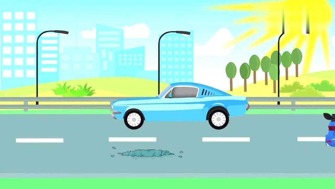 拖拉机,和挖掘机修理道路,儿童动画片。