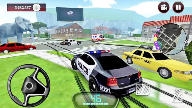 卡通滨海城市模拟驾驶警车小游戏