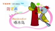 简笔画啄木鸟 锋利尖嘴把虫追
