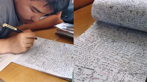 教授晒出班里学霸的草稿纸,密密麻麻全是公式,通篇没有一丝缝隙