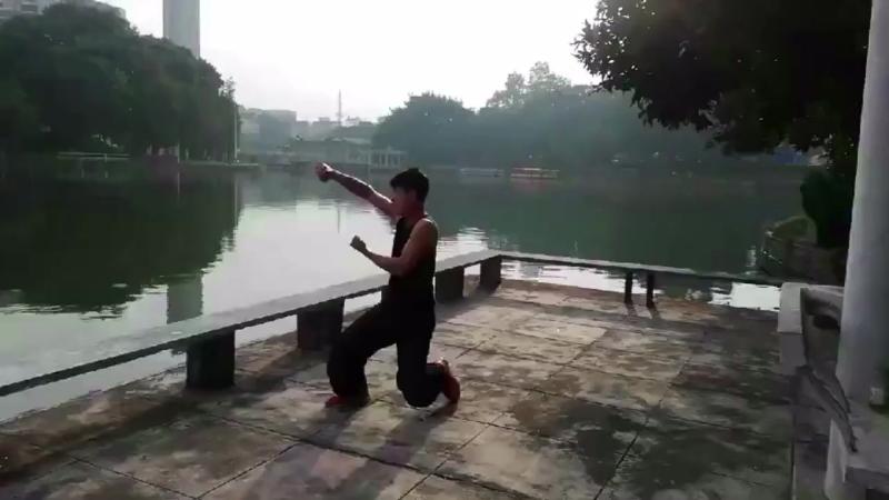 小哥哥在河边练习拳法,优美身法铿锵有力,这身手一定不简单
