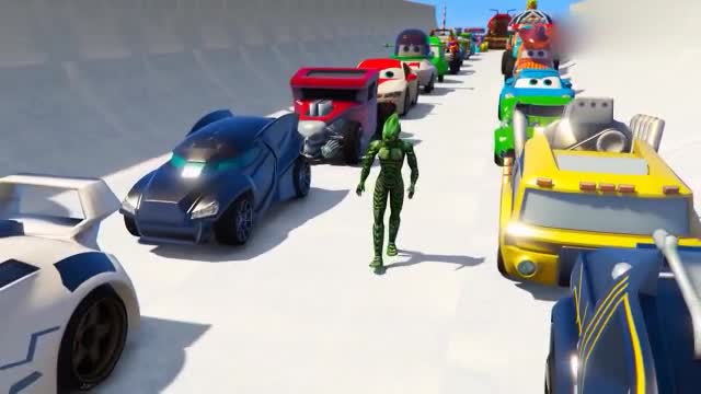 少儿动画,赛车场来了好多小汽车,赛车们都在等待比赛开始!