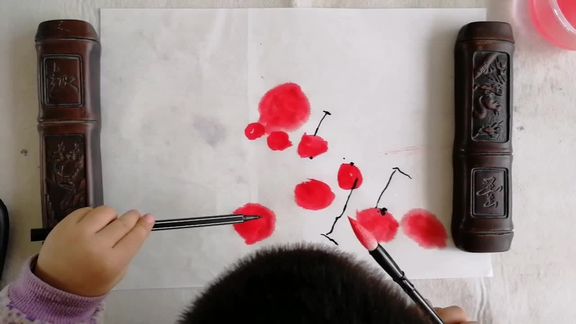 今天教儿子画樱桃～,大家看画的怎么样?