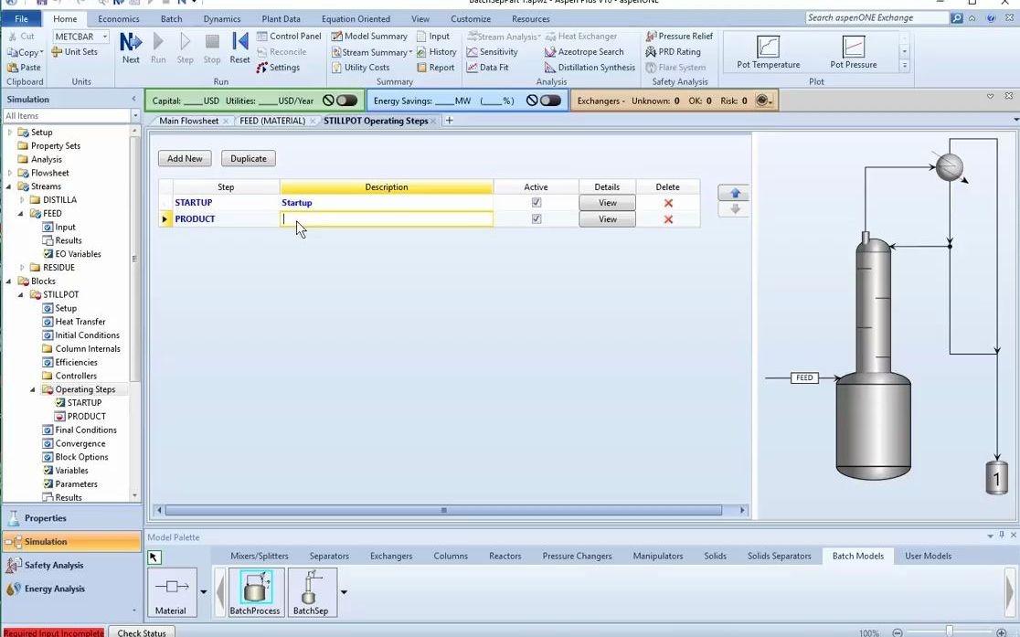 BatchSep in AspenPlus V10 (Part 2)