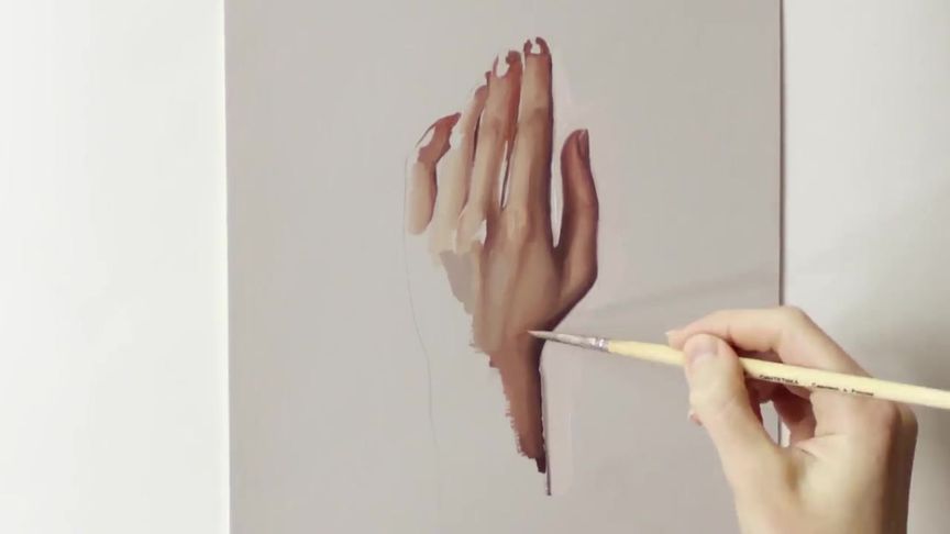 画画教程 逼真手部的调色和上色过程 油画