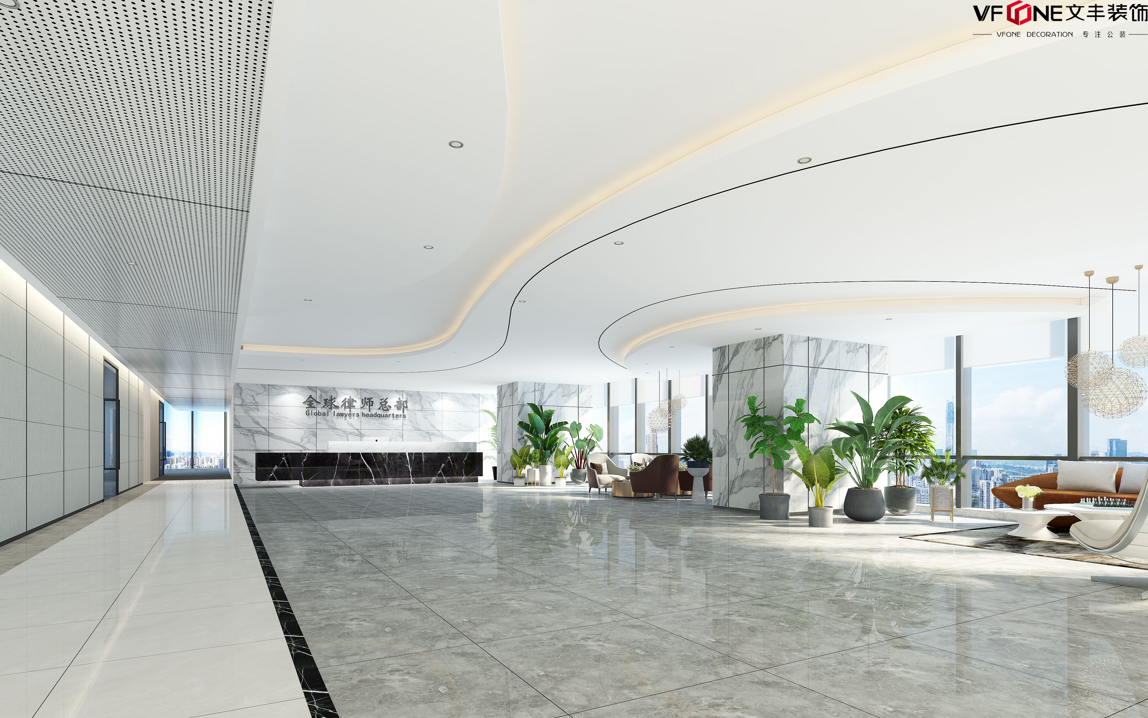 2100平米律所办公室装修设计实景图,超大视野,稳重大气