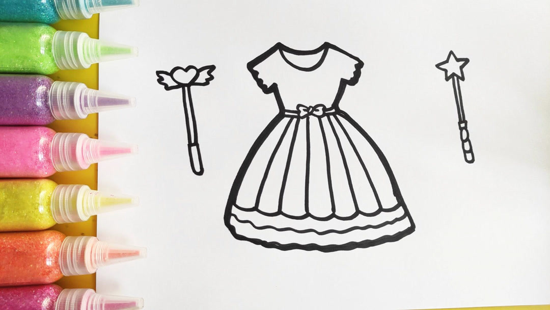 儿童简笔画教程,画彩色公主裙和魔法棒,3-12岁小朋友学习画画
