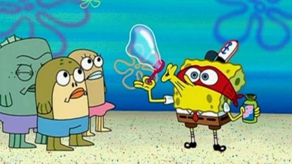 海绵宝宝为了逗孩子们开心,眼睛受伤了