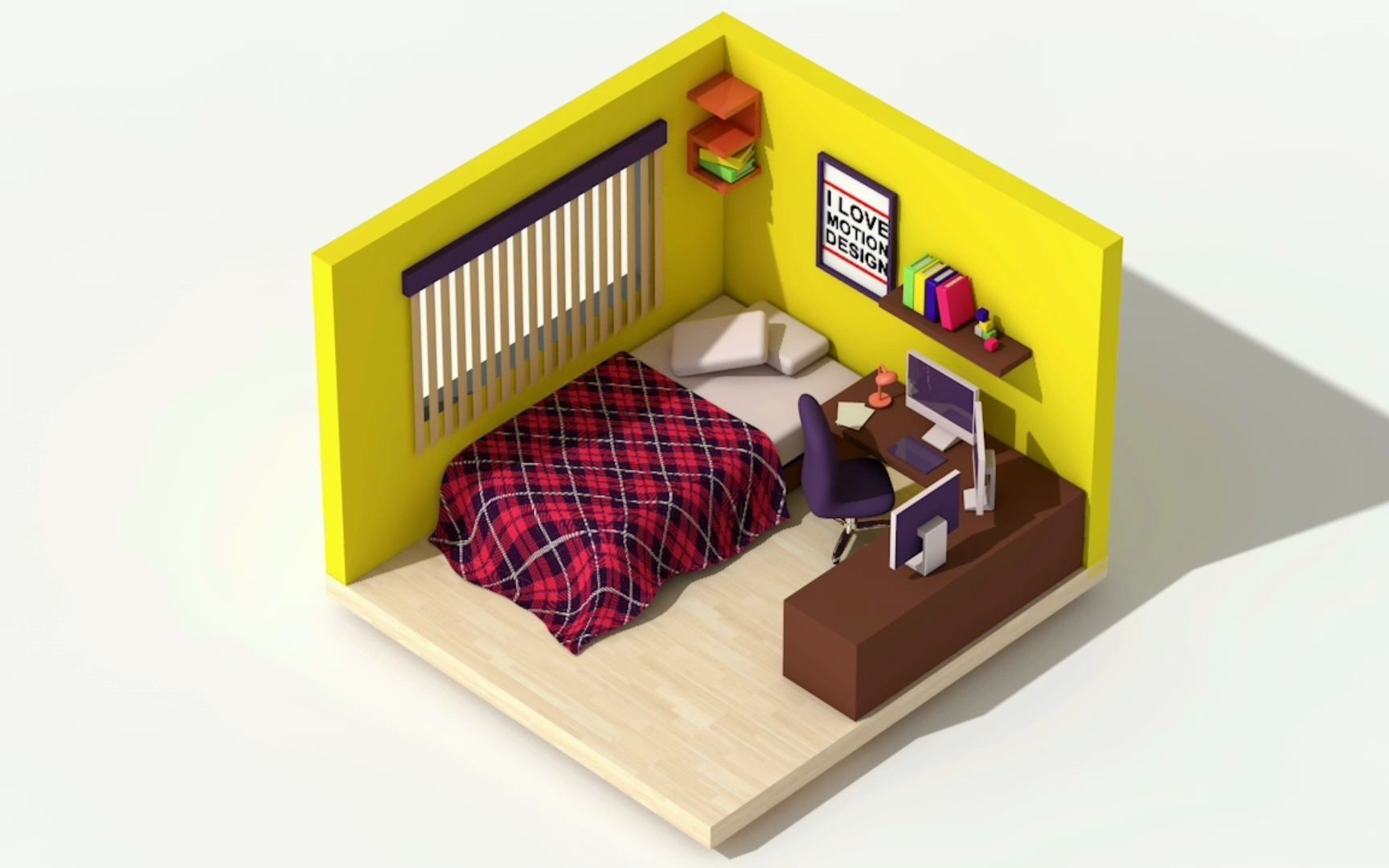 解压小视频-C4D制作动态旋转小房间