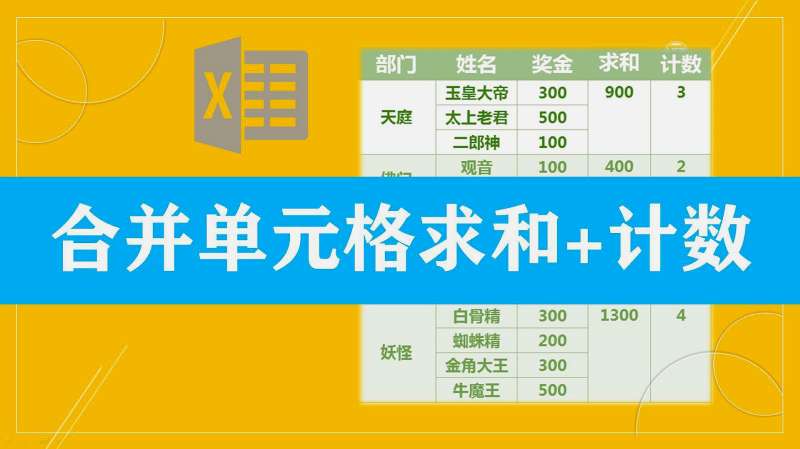 Excel合并单元格求和+计数最简化套路+原理详解