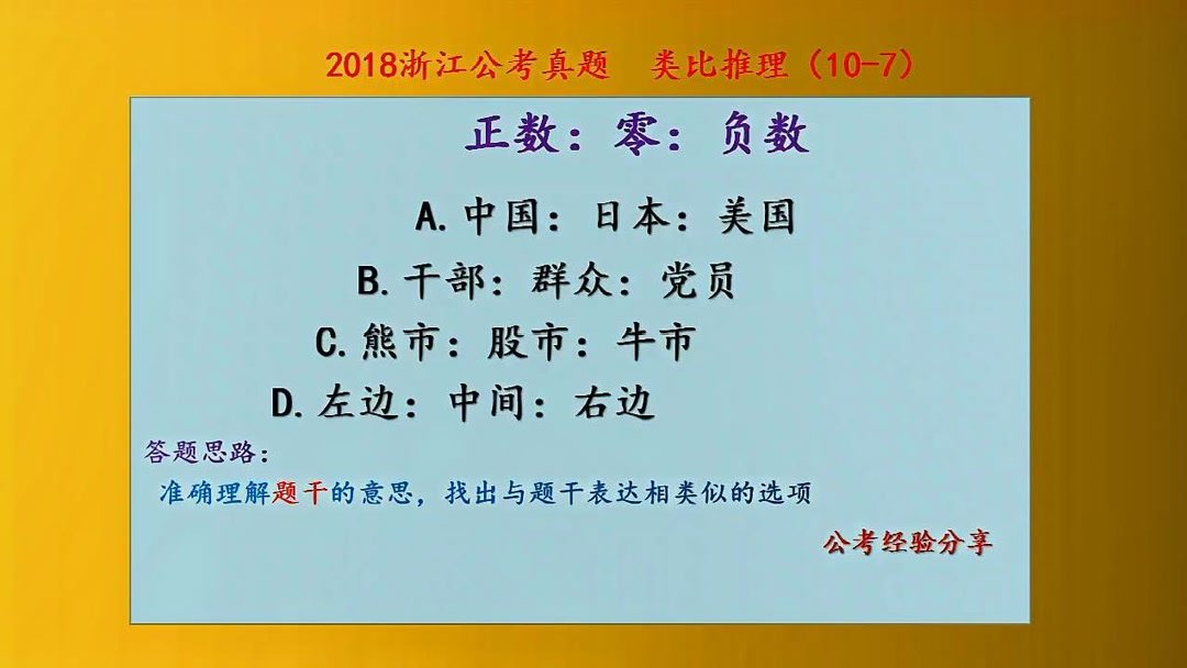 2018浙江公考真题,类比推理,正数、零和负数,什么关系呢