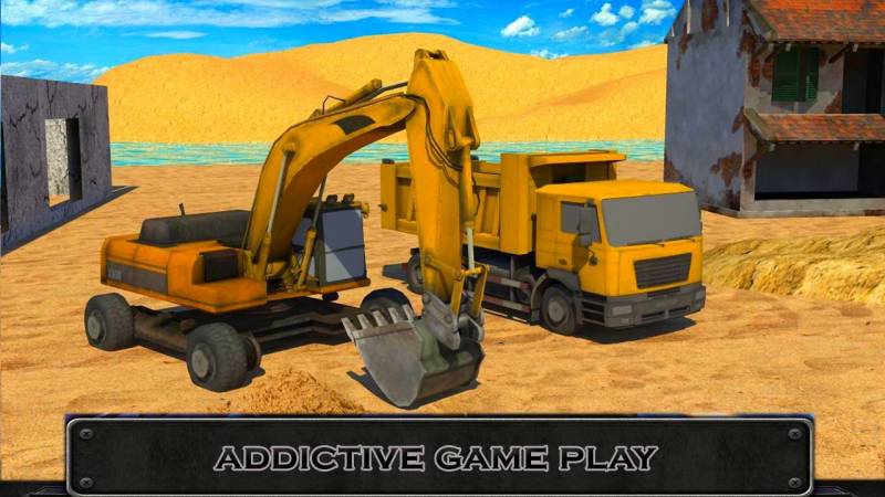 大型挖掘机和卡车工作视频 工程车模拟游戏