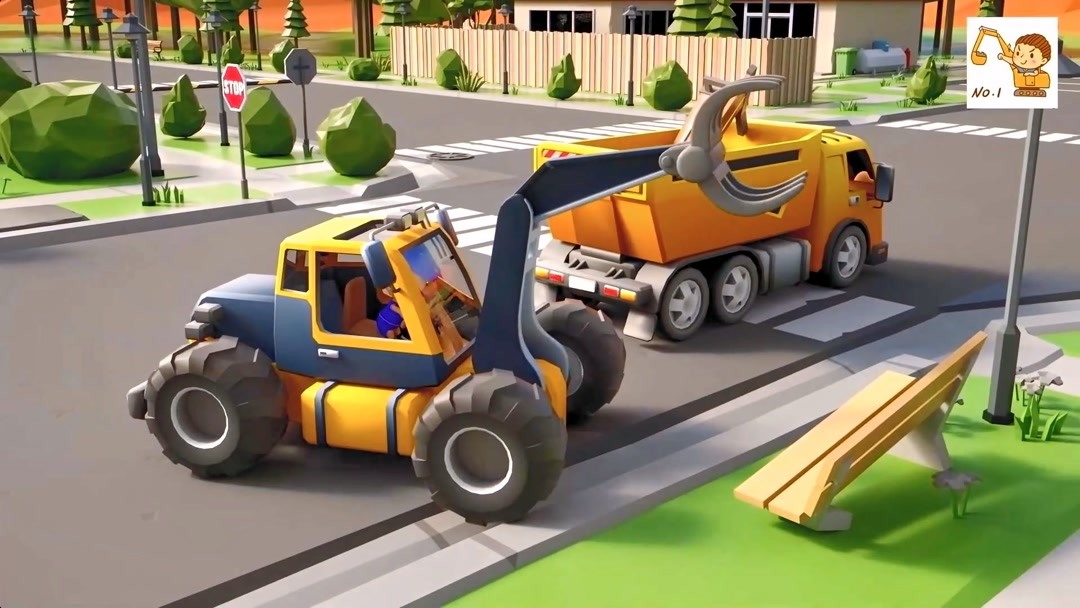 垃圾车动画片儿童,抓斗车,垃圾车,翻斗卡车美化环境