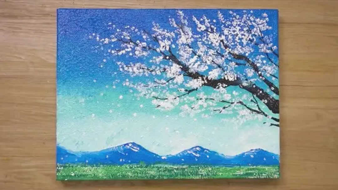 手工绘画教程，白色樱花树的绘画方法！