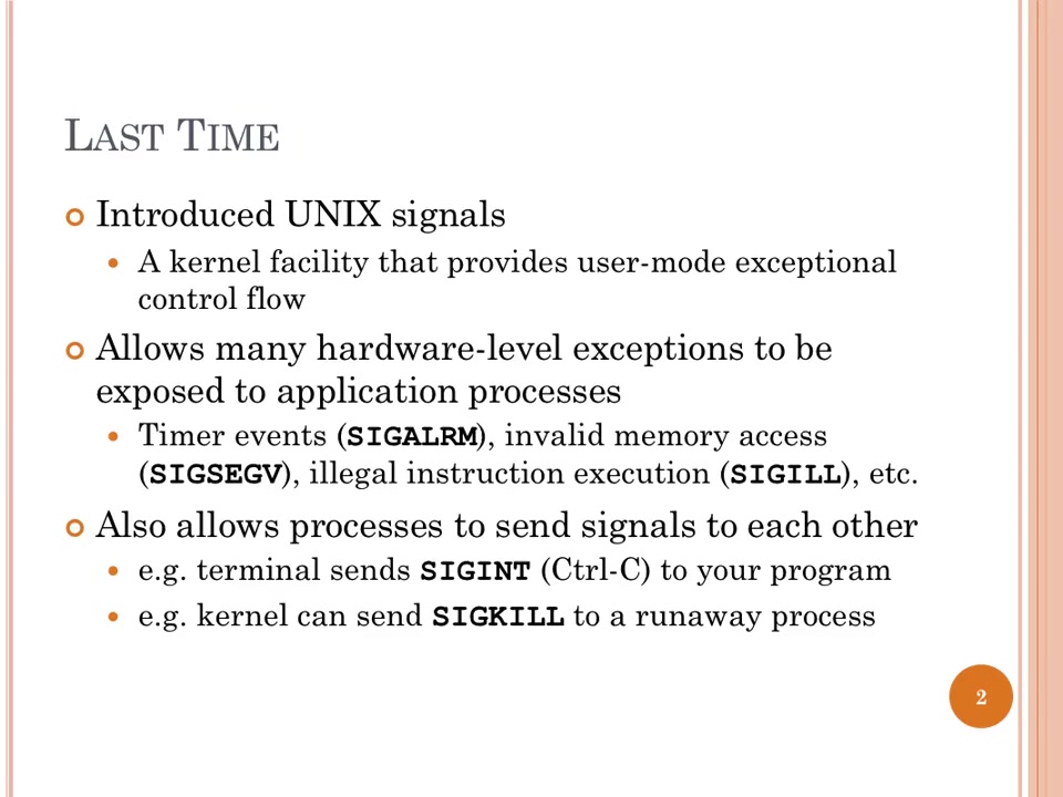 加州理工操作系统原理 合集 Lecture15 UNIX signals signal handlers cs...