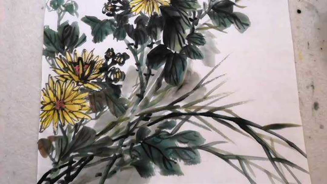 「国画」秋天里的花卉首选菊花,双勾要有书法的感觉