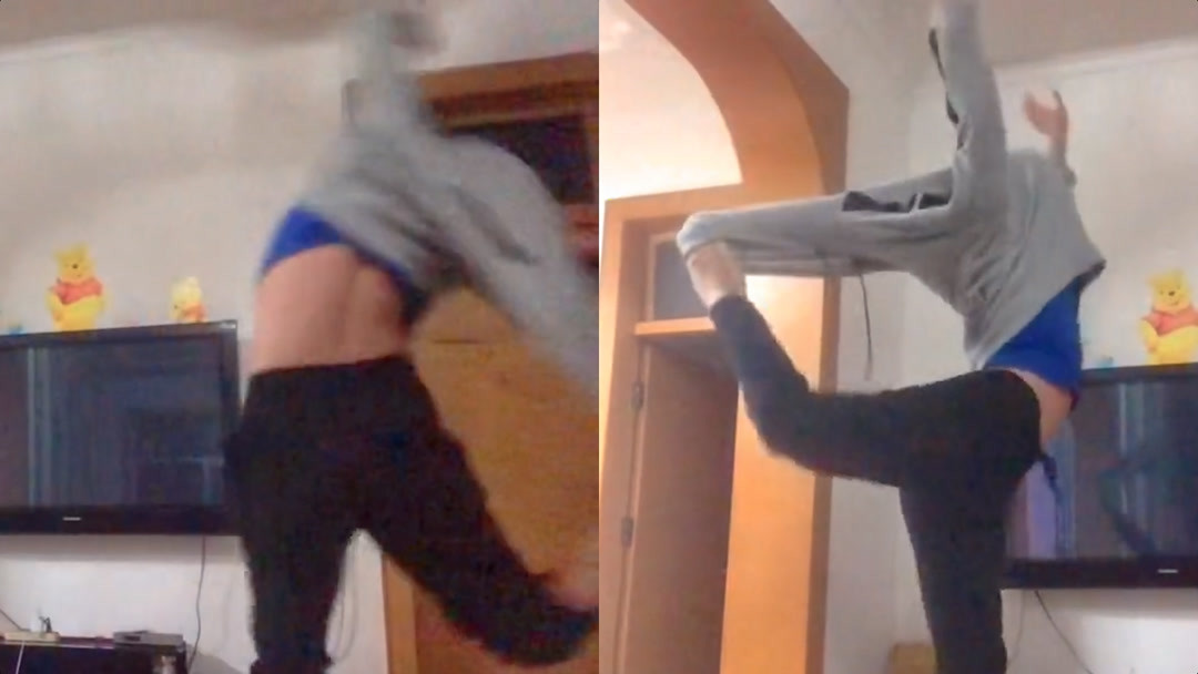 舞蹈生尝试抬腿用脚脱衣服,结果翻车摔出屏幕,现场气氛太尴尬!