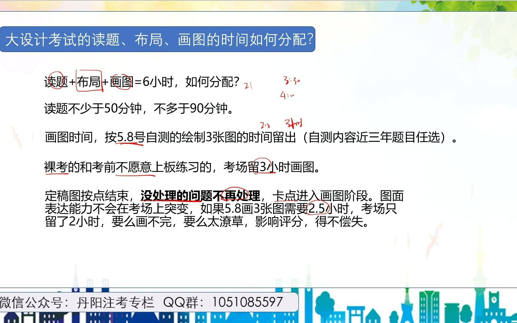 大设计考试的读题、布局、画图的时间如何分配?(留多少时间画图)