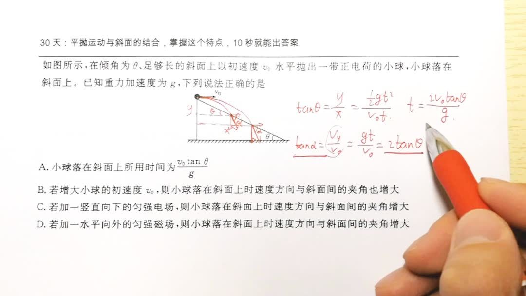 30天: 平抛运动与斜面的结合,掌握这个特点,10秒就能出答案