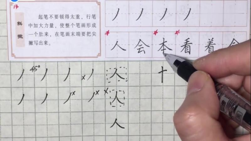 斜撇硬笔书法教程,最适合孩子练习的书法专业教程