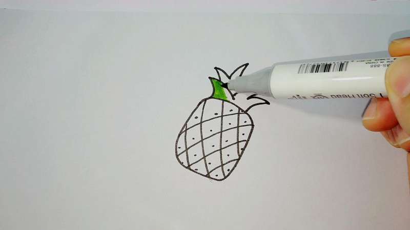 水果简笔画教学视频:彩色菠萝的画法,妈妈学会教宝宝