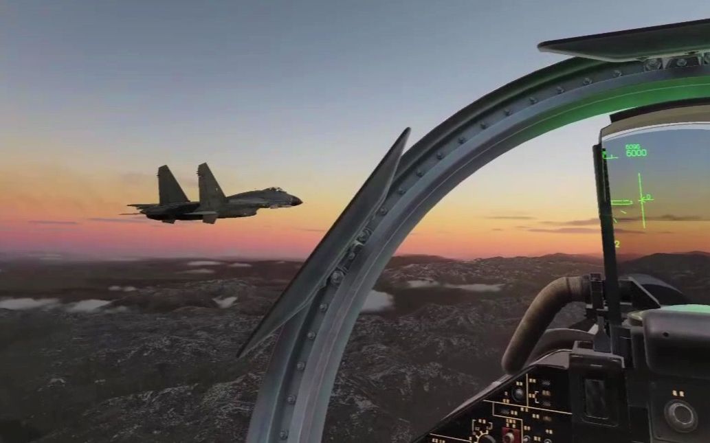 DCS World VR 第一视角,夕阳下的编队练习