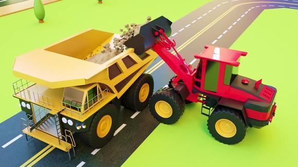 儿童早教动画,水罐车挖土车吊车一起合作,修理马路