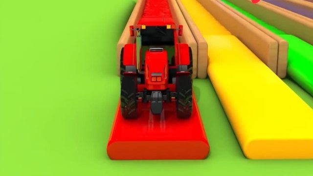 汽车动画:拖拉机玩彩色水滑梯变颜色