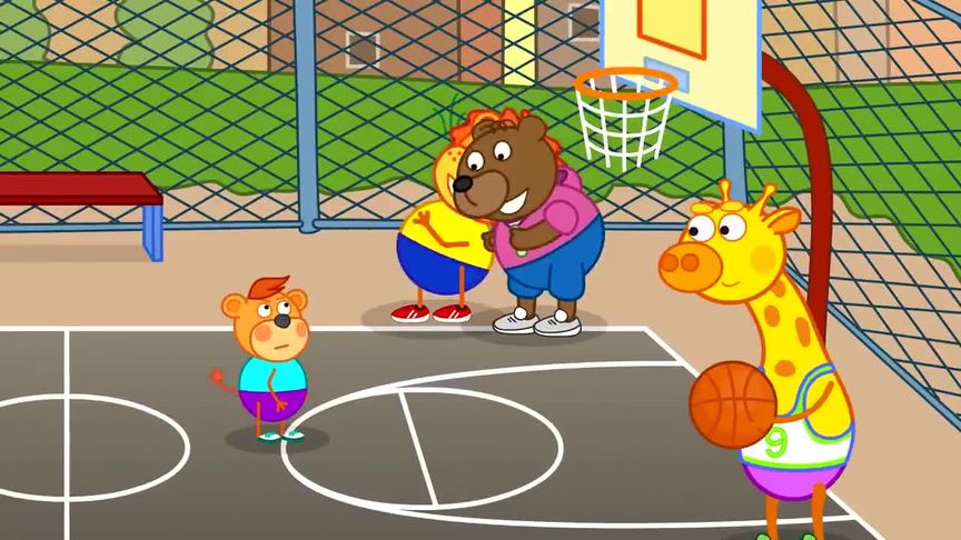 卡通益智动画 狮子弟弟用蹦床投篮