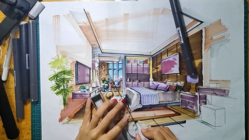 手绘效果图02|室内手绘效果图