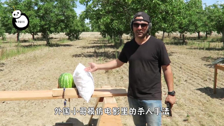 国外小哥模仿电影里的段子,隔着枕头射击西瓜