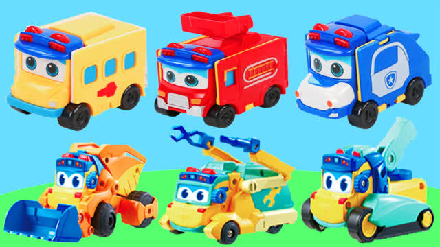 百变校巴变形工程车和反反车玩具,有消防车校车和警车!