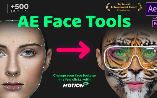 AE模板-AE面部换脸工具脸部化妆变换拉伸扭曲HUD和面部扫描预设...