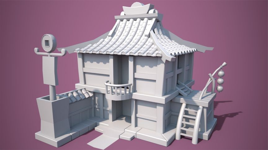 【3dmax建模】古建筑“钱庄”游戏模型制作流程讲解!