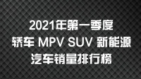 2021年第一季度轿车、MPV、SUV、新能源汽车销量排行榜