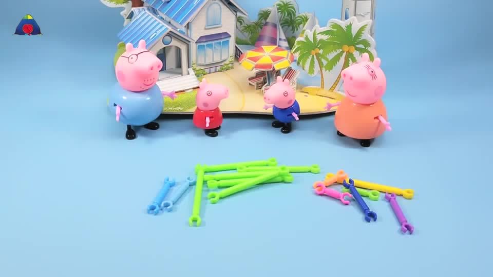 佩奇搭建聪明棒帆船,佩奇一家海边度假