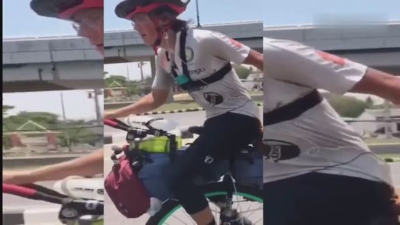 老外太牛逼了,一个人都敢骑单轮自行车真是牛人啊!