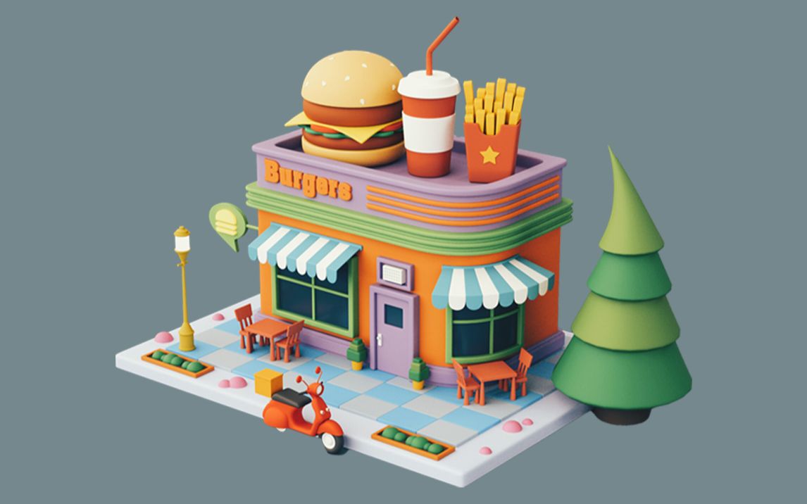 3DMAX建模:卡通风格零基础小场景模型制作教学。