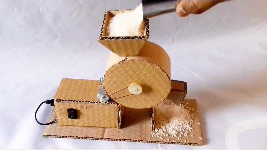 厉害了!用纸板和直流电机制作磨粉机