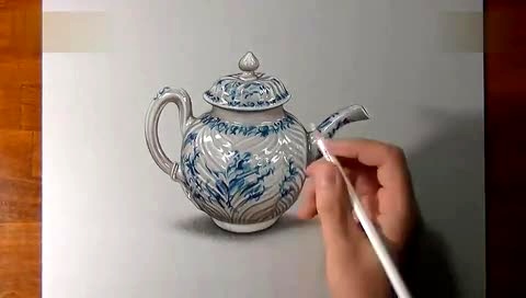 超逼真3D写实瓷茶壶 绘画视频教程1