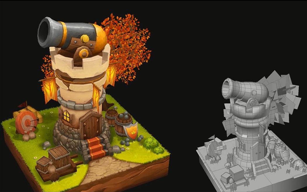 ZBrush/Maya-炮塔模型制作。maya建模基础教程,zbrush雕刻基础教程。