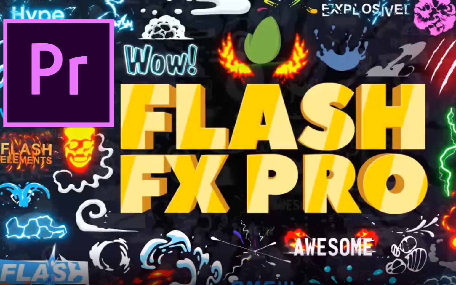 PR脚本预设-二维卡通游戏动漫火焰能量文字标题LOGO转场MG动画...