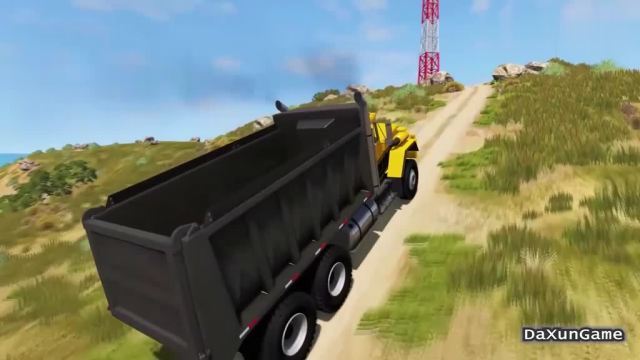 车祸模拟器:大型运输车在山顶行车,车速过快出事故了