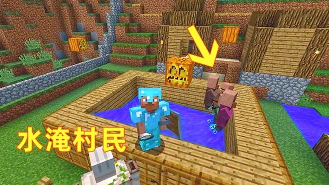 小歪视频我的世界88:倒了桶水去淹村民,他们终于又开始生孩子了