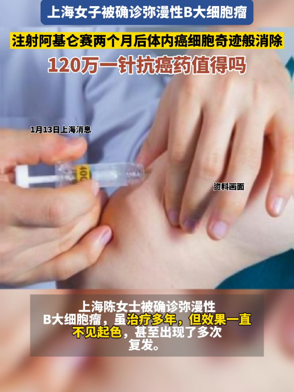 120万一针抗癌药,上海首位患者治疗成功!2个月肿瘤清零