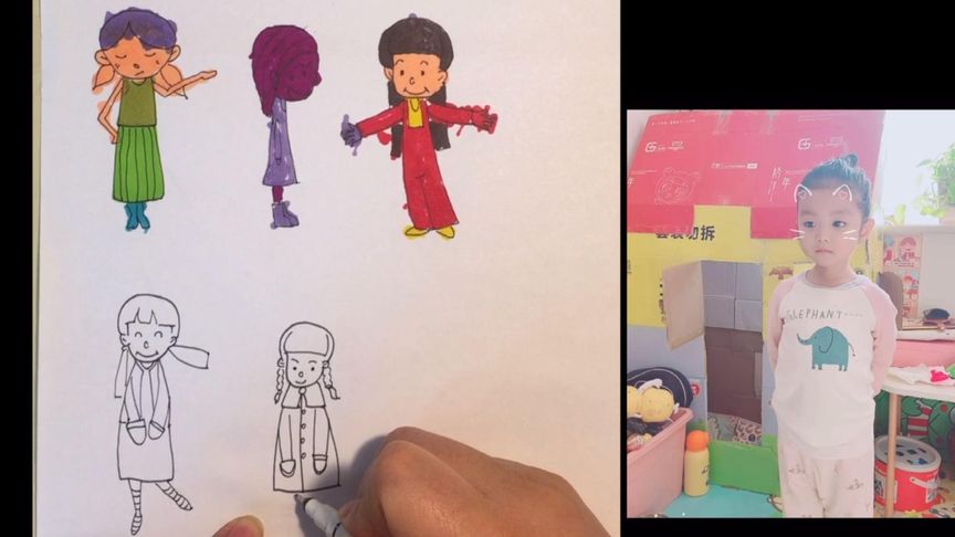 画画教程,儿童简笔画可爱的小女孩。