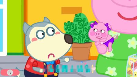 儿童卡通动画:沃夫逛宝宝超市 给妹妹准备出生用品 太可爱了